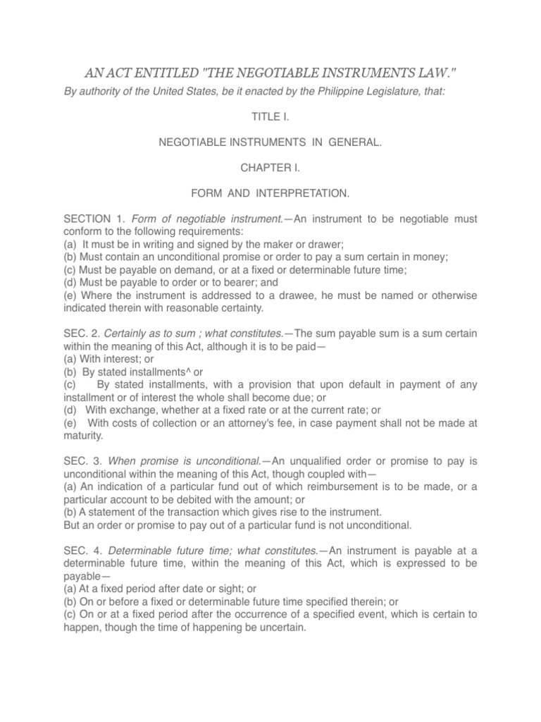 Negotiable Instrument Law(1) | PDF | Law Of Agency | Negotiable Instrument