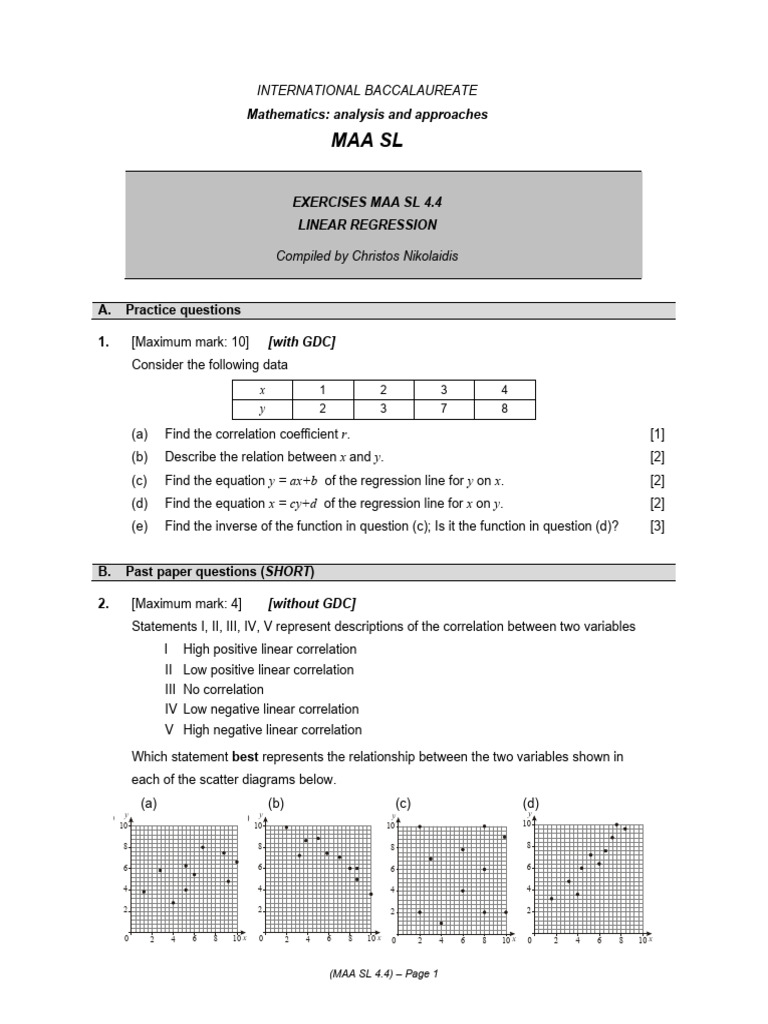 MAA SL 4.4 LINEAR REGRESSION (Concise) | PDF | Linear Regression ...