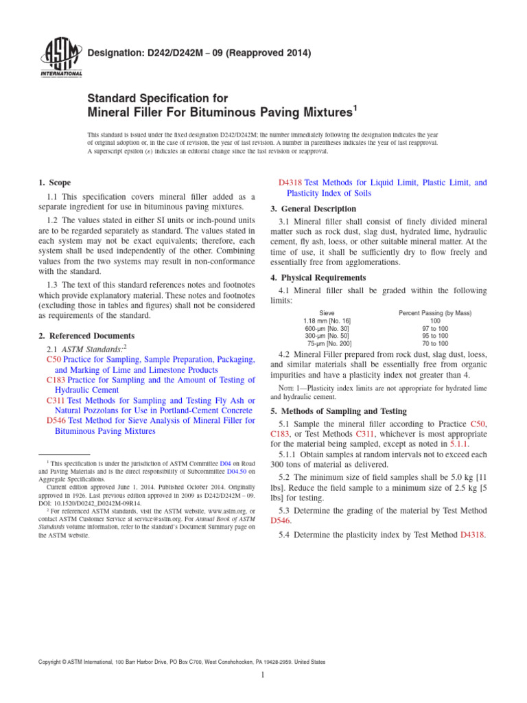 Astm D242-2009 (R2014) | PDF | Cement | Lime (Material)