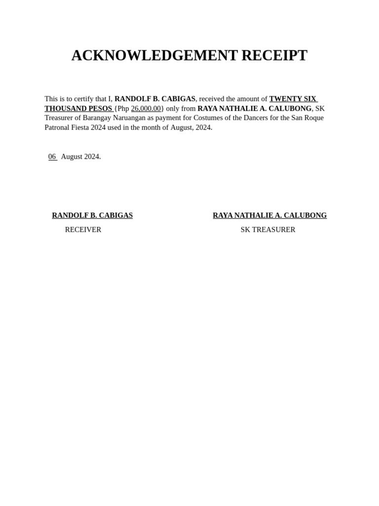 Acknowledgement Receipt | PDF