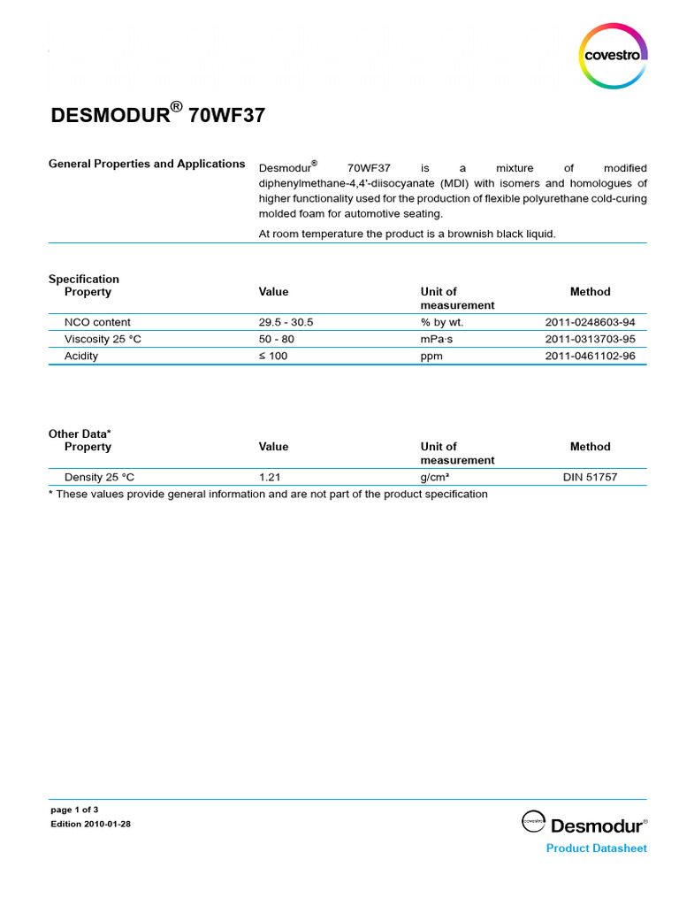Desmodur_70WF37 | PDF | Medical Device | Viscosity
