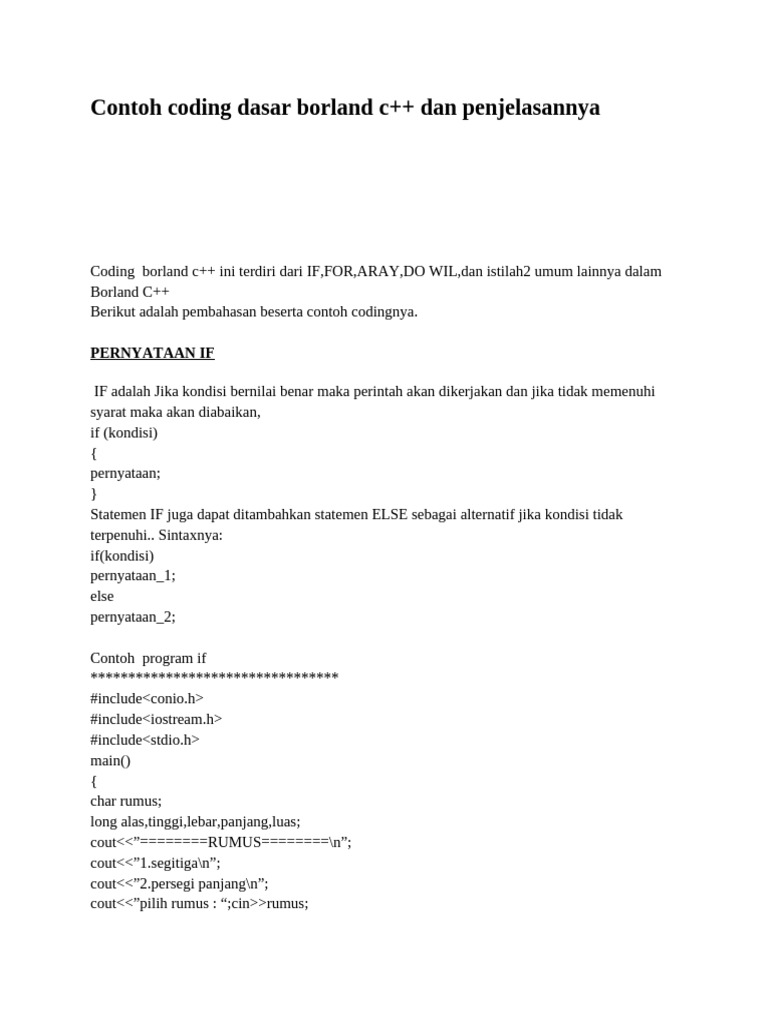 Contoh coding dasar borland c | PDF