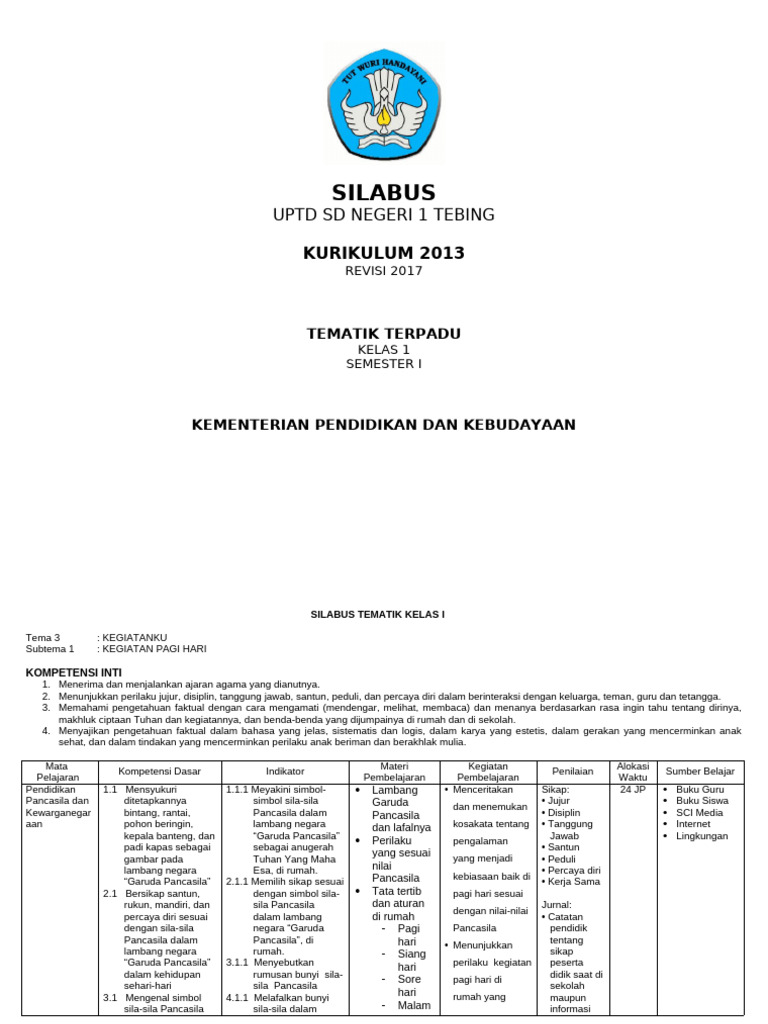 Silabus Kelas 1 Tema 3 | PDF