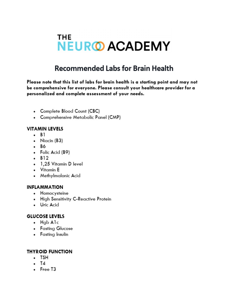 Essential Labs for Brain Health | PDF