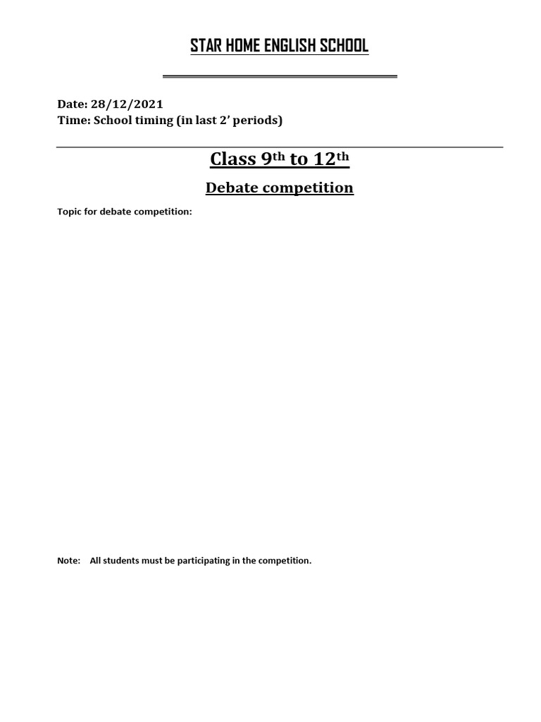 Debate Competition Notice for Students | PDF