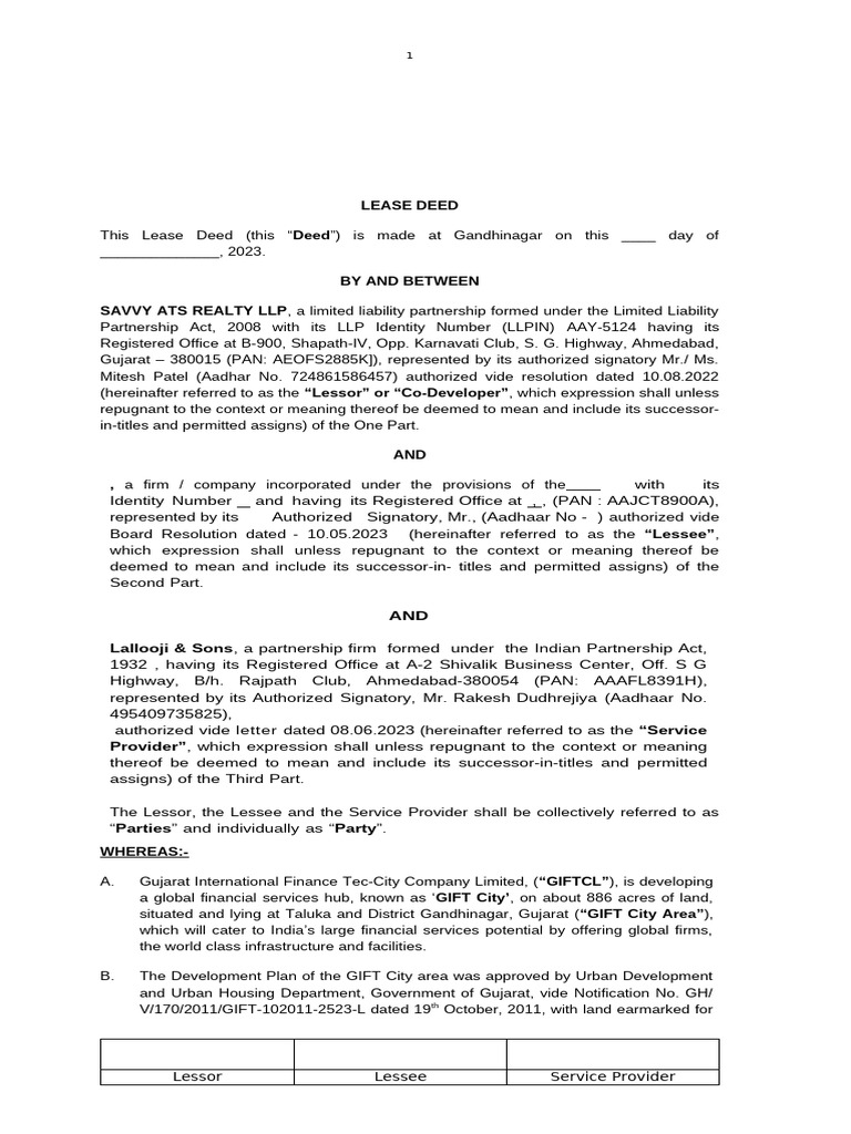 LEASE DEED - Draft - Accelerator | PDF | Lease | Indemnity