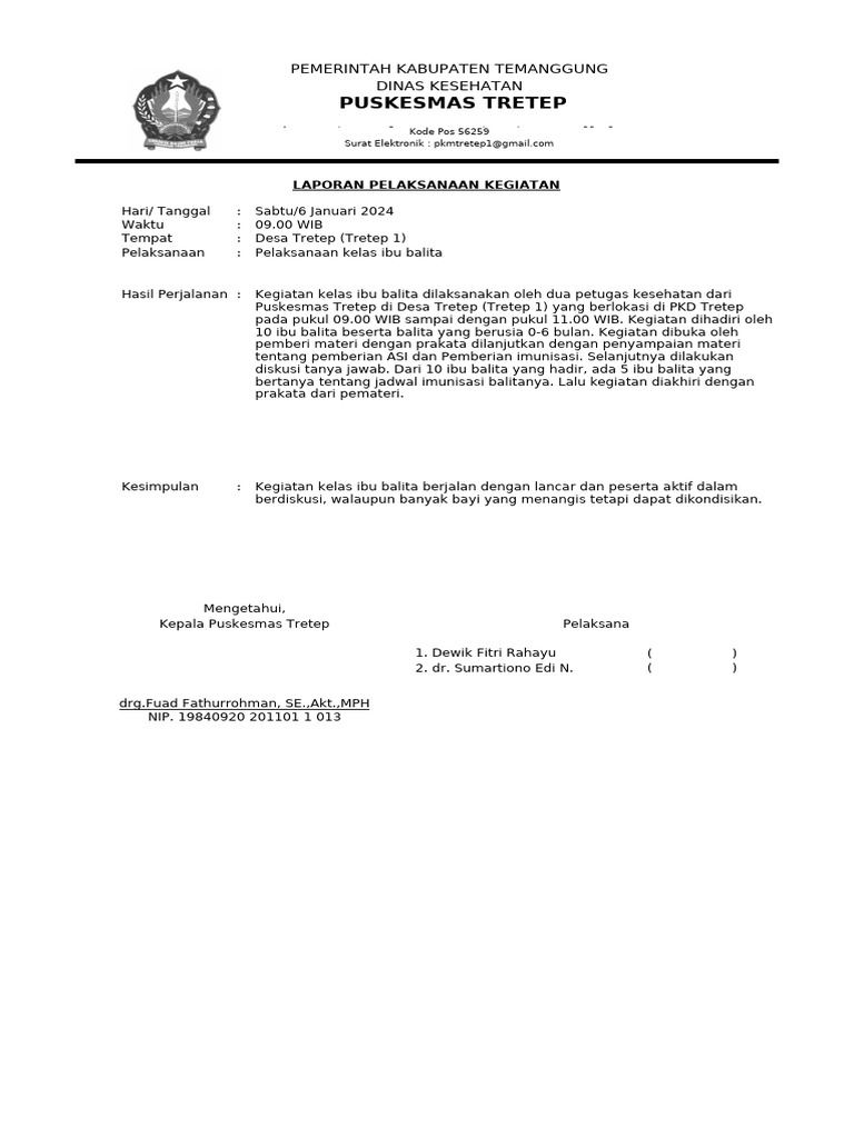 Format Lap Hasil Jan 24 | PDF
