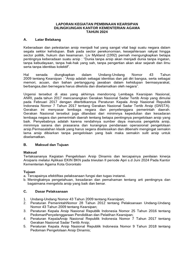 Laporan Kegiatan Pembinaan Kearsipan | PDF