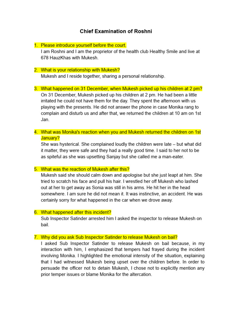 Chief Examination of Roshni | PDF