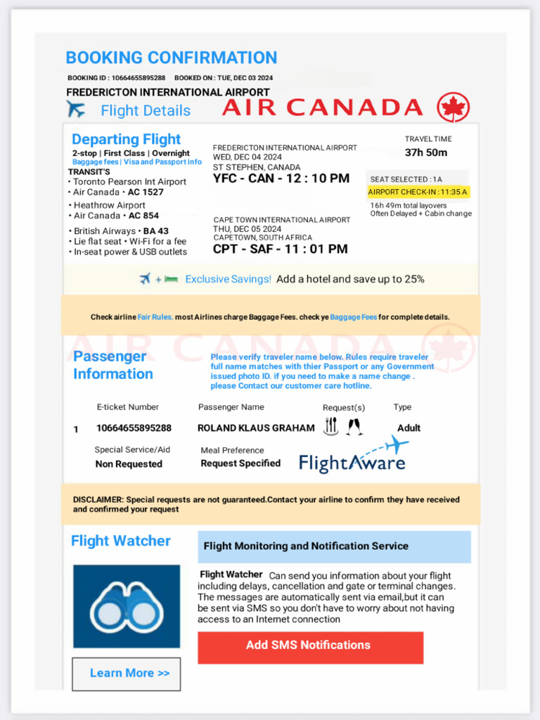 Air Canada Itinerary | PDF