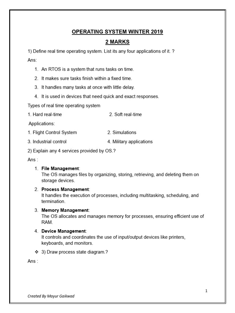 Operating System Winter 2019 | PDF | Thread (Computing) | Process (Computing)