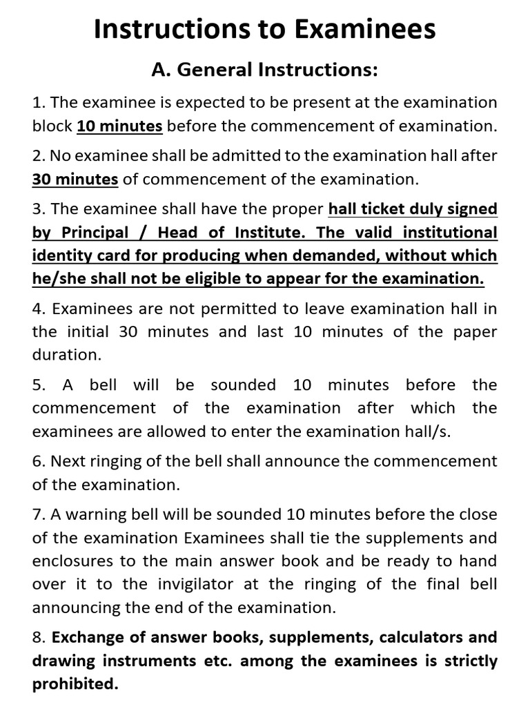 Examination Instructions for Examinees | PDF | Justice | Crime & Violence