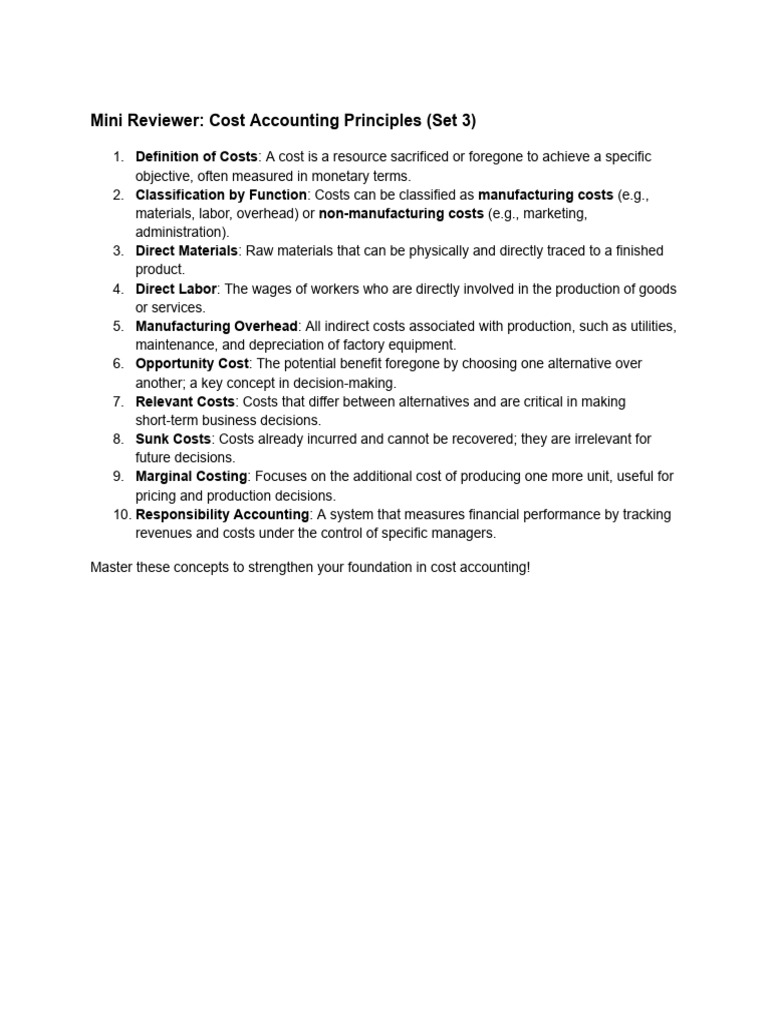 Cost Accounting Principles Overview | PDF