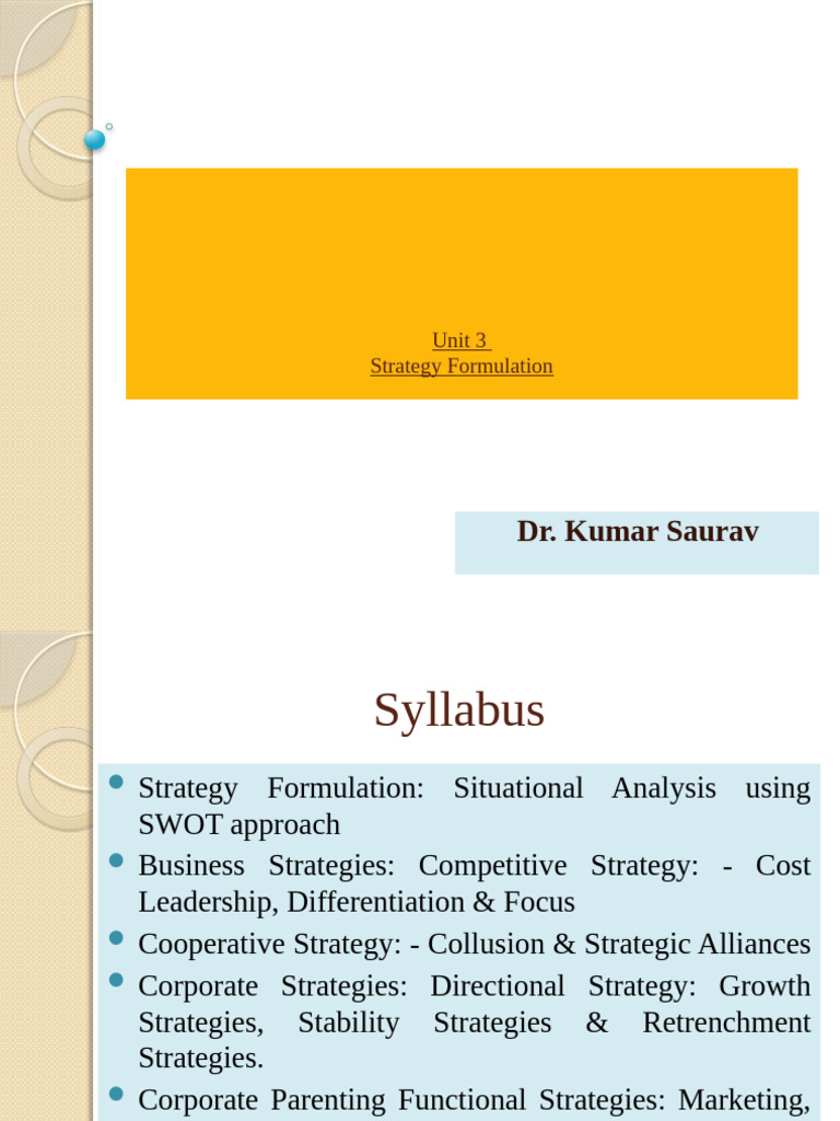 Unit 3 Strategy Formulation | PDF | Strategic Management | Outsourcing