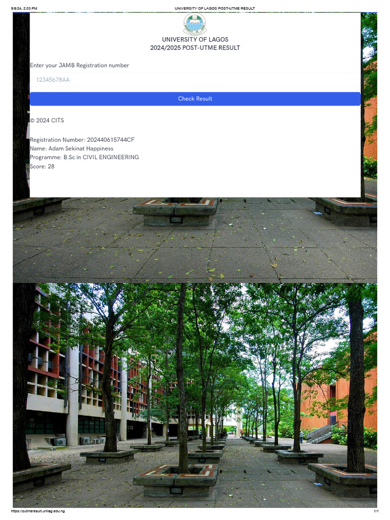 University of Lagosnnn Post-Utme Result | PDF