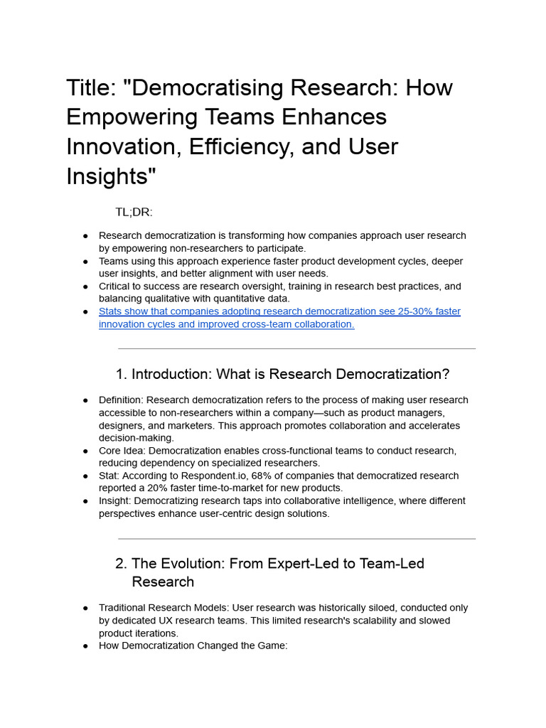 Democratising Research - How Empowering Teams Enhances Innovation, Efficiency, and User Insights ...