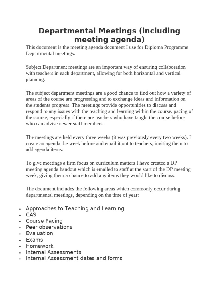 Departmental Meetings | PDF | Teachers | Curriculum