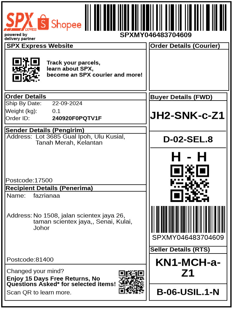 SPX Courier Details for Senai, Kulai | PDF