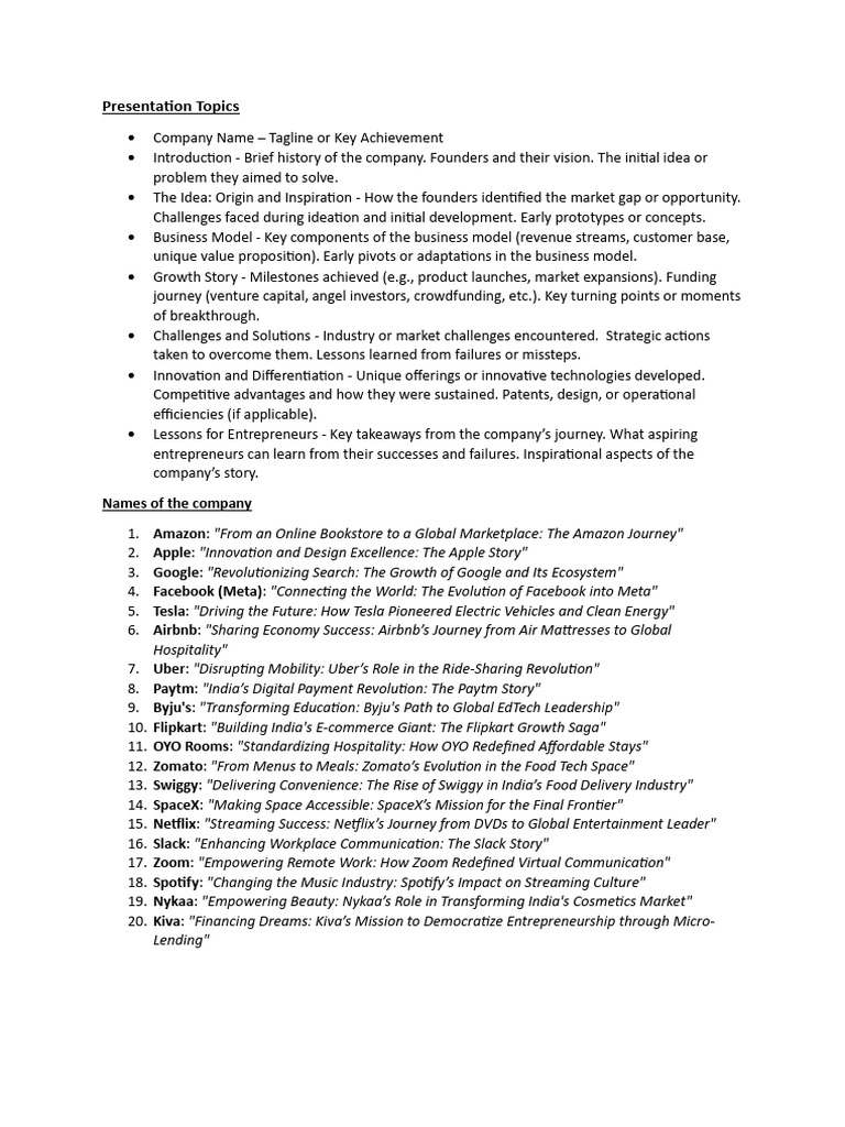 Presentation Topics - Assignment 2 Sec B | PDF | Innovation | Business ...