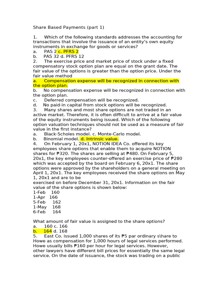 Share Based Payments Part 1 | PDF | Option (Finance) | Stocks