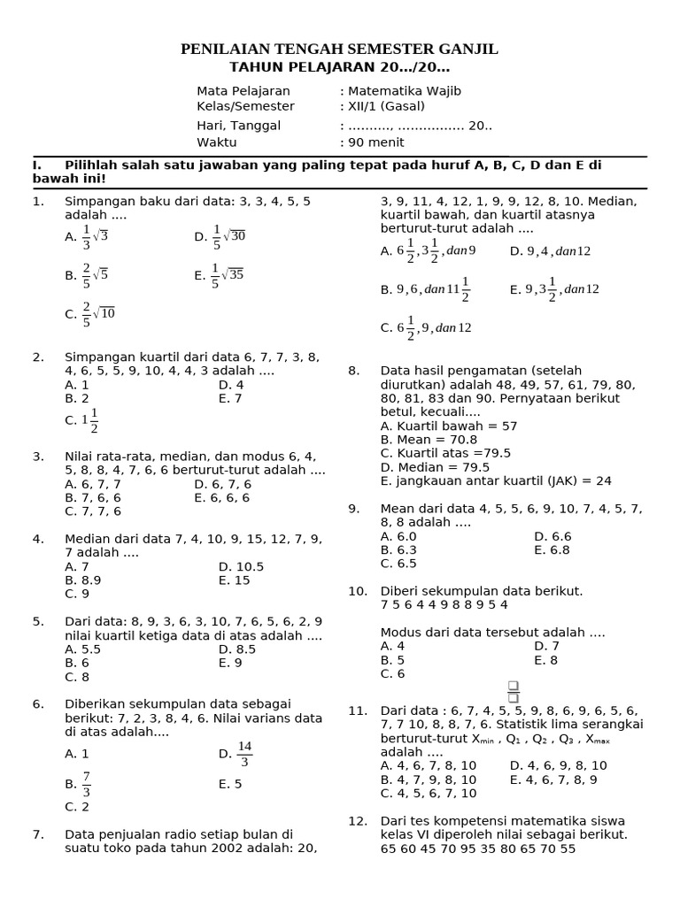 Pts I MTK Wajib Xii | PDF