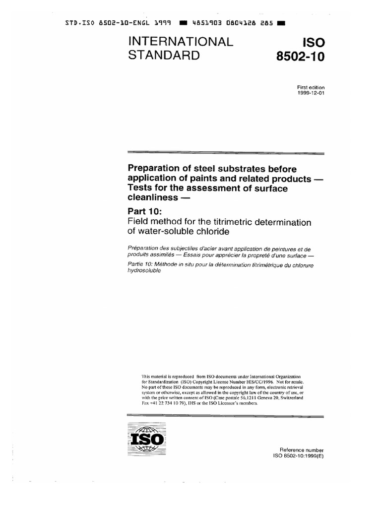 ISO 8502-10. Preparation of Steel Substrates. Field Method F | PDF