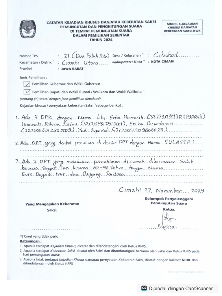 Model c Kejadian Khusus Tps 21 | PDF