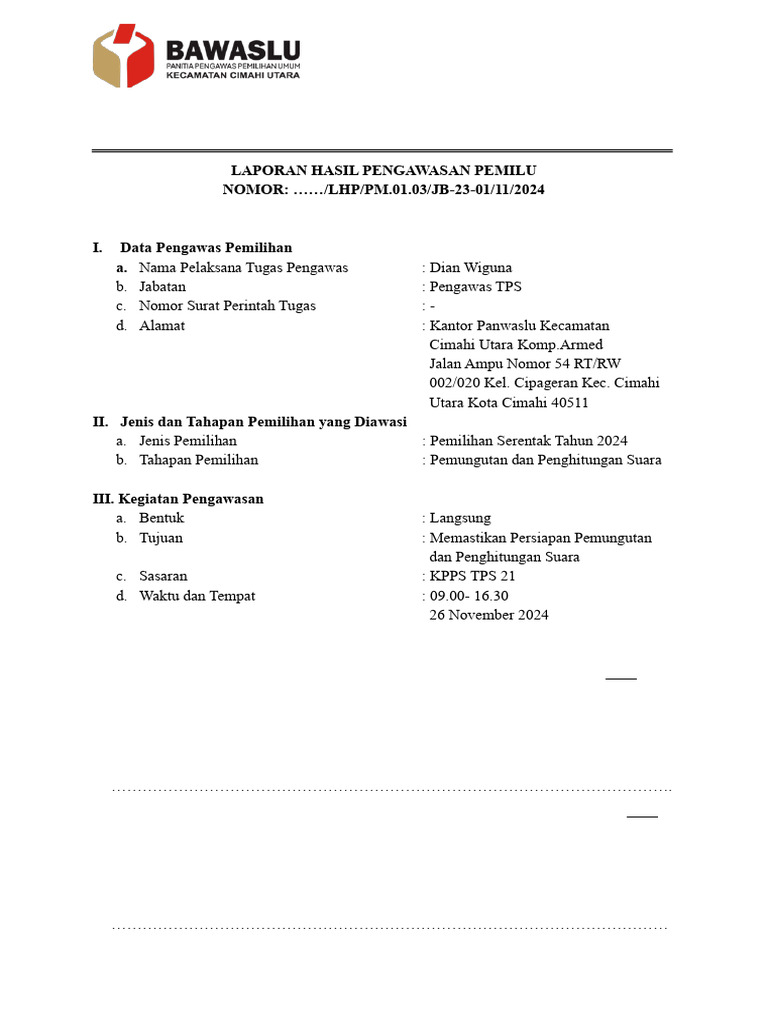 FORM A PTPS Persiapan Pemungutan 26 Nov 2024 - Cimut - TPS 21 | PDF