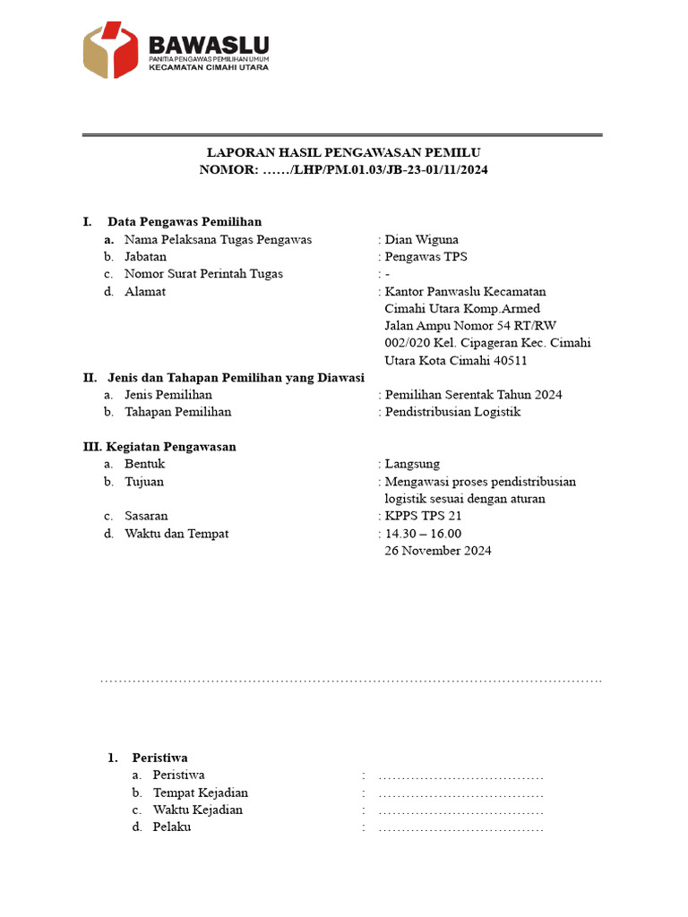 Draft Form Ptps Logistik - Cimut - Tps 21 | PDF