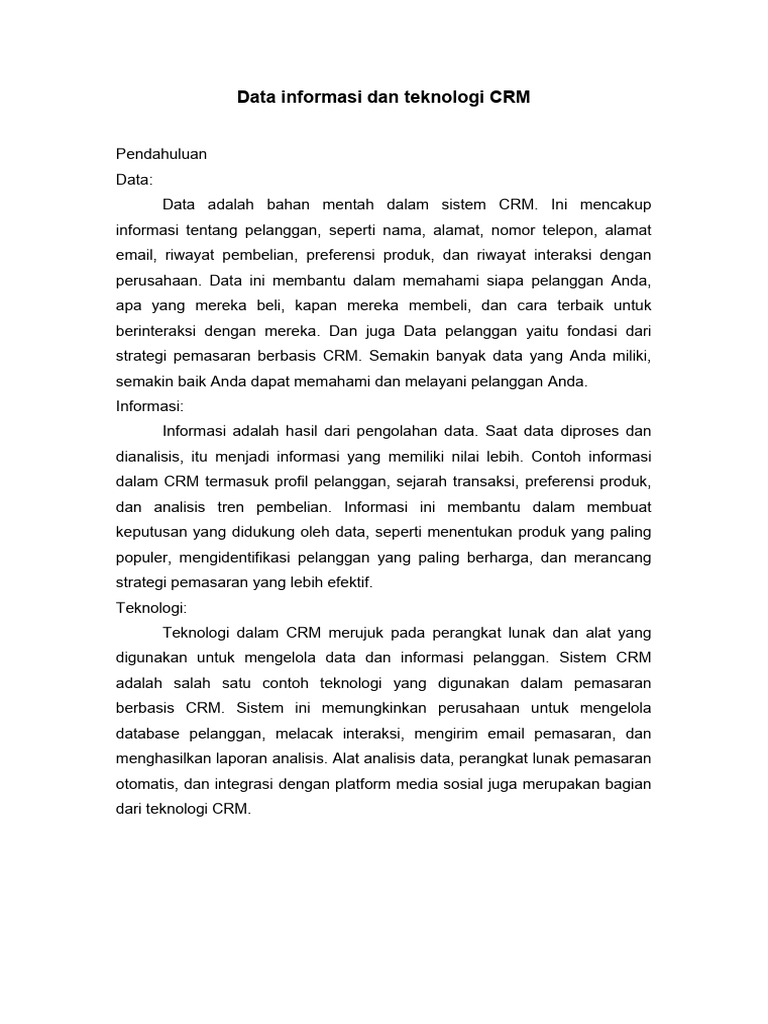 Kelompok 1 - Data Informasi Dan Teknologi CRM | PDF