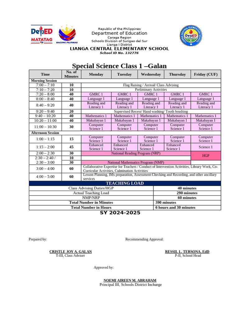 Class Program Matatag LCESstraight Teaching | PDF | Cognition ...