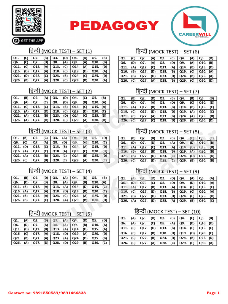 250192हिंदी शिक्षण शास्त्र उत्तर कुन्जी - crwill | PDF