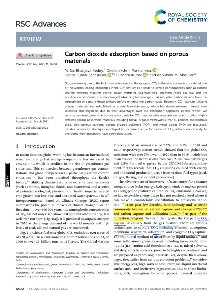 Carbon dioxide adsorption based on porous materials | PDF | Adsorption ...