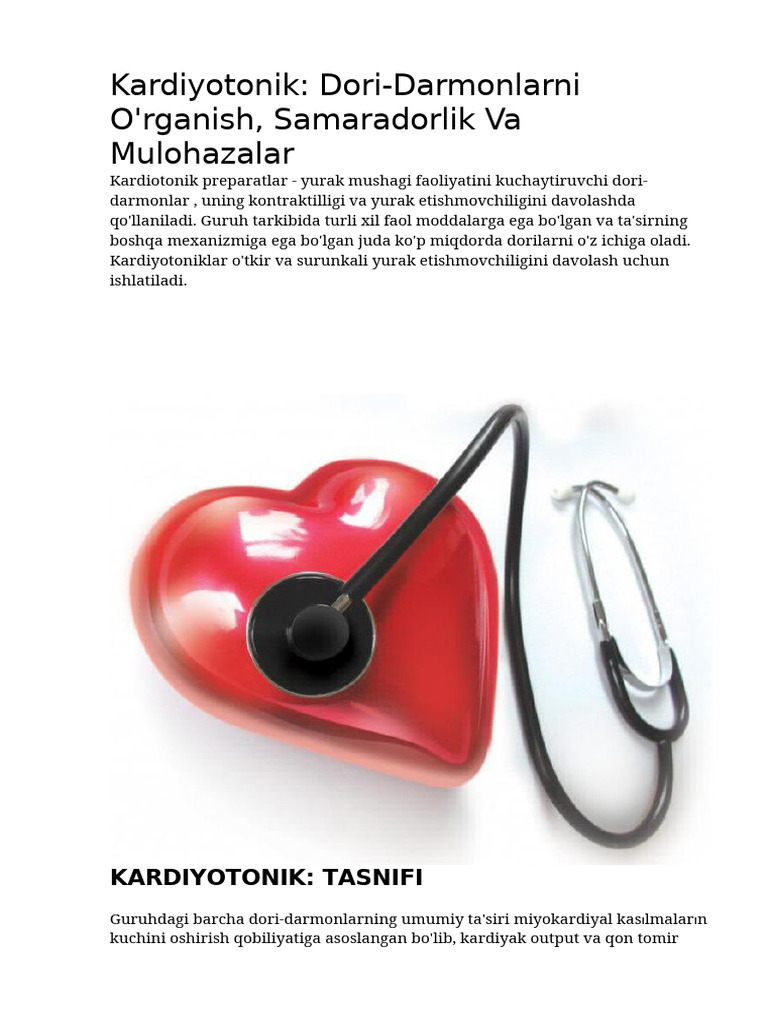 Kardiyotonik Dori Darmonlar | PDF