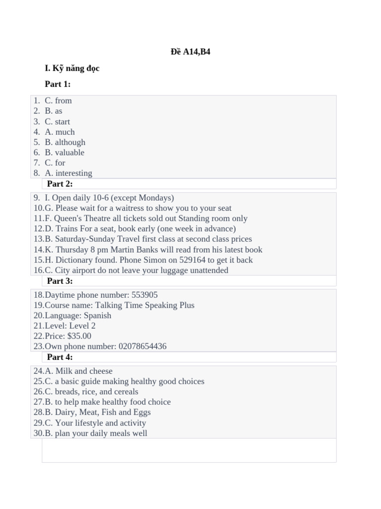 Đề A14,B4 | PDF