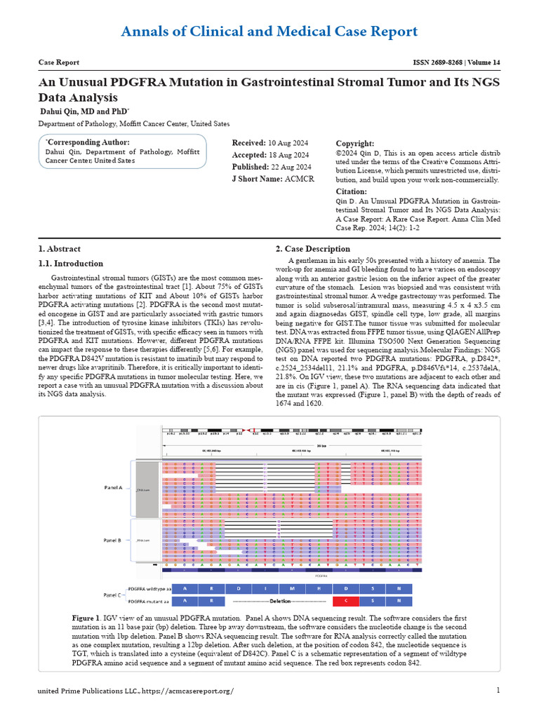 An Unusual PDGFRA Mutation in Gastrointestinal Stromal Tumor and Its ...