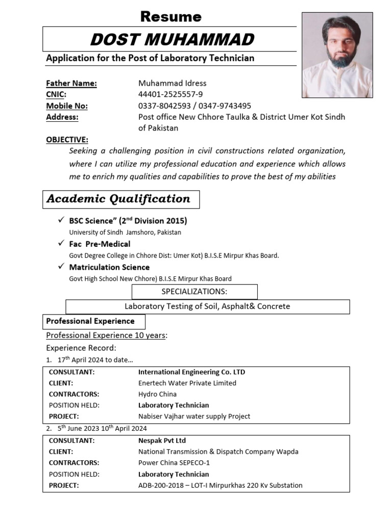 C.V Dost Muhammad Update | PDF