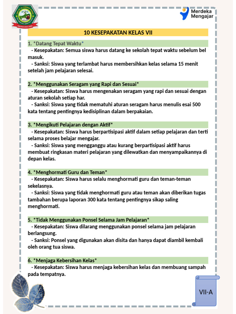 Kesepakatan Kelas Vii Pdf