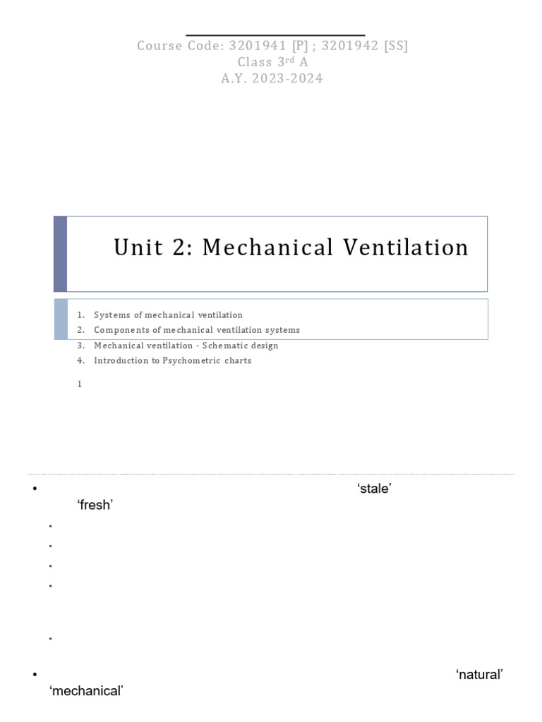 Mechanical Ventilation 8-8-24 | PDF | Duct (Flow) | Ventilation ...