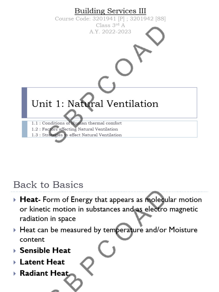 Unit 1 Natural Ventilation | PDF | Ventilation (Architecture) | Heat Transfer