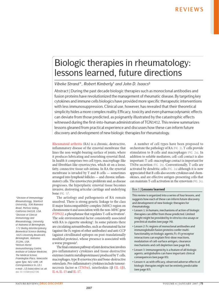 Biologic Therapies in Rheumatology | PDF | Antibody | Monoclonal Antibody