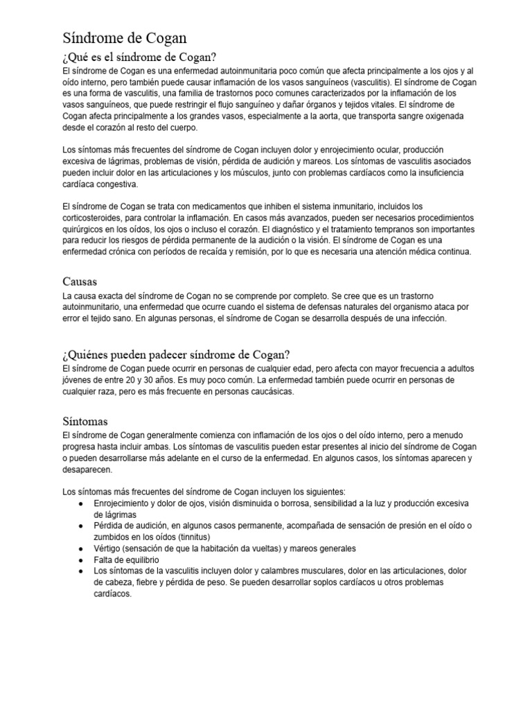 Síndrome de Cogan: Guía Completa | PDF | Corazón | Transplante de organo