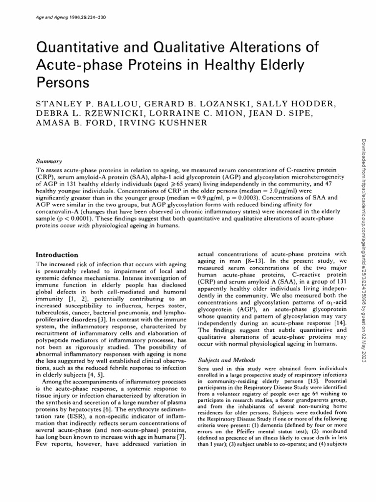 Quantitative and Qualitative Alterations of Acute-phase Proteins in Healthy Elderly Persons ...