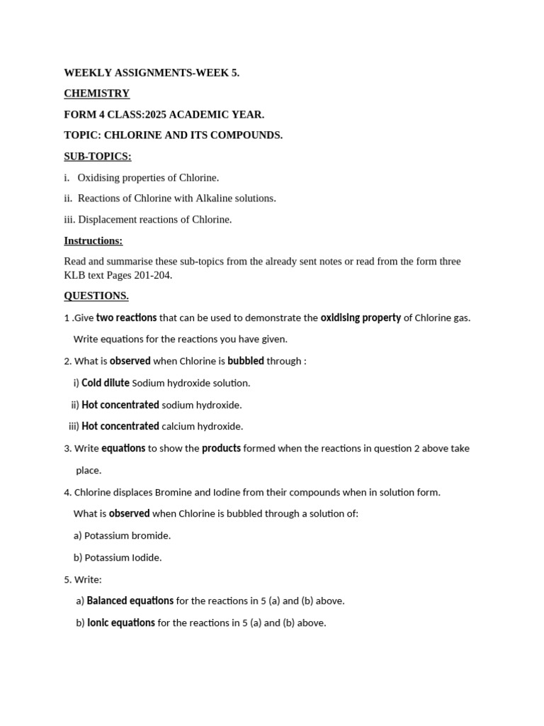 Weekly Assignments Week 5-Chemistry | PDF