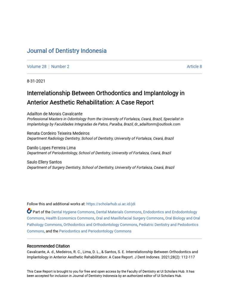 Interrelationship Between Orthodontics and Implantology in Anteri | PDF ...