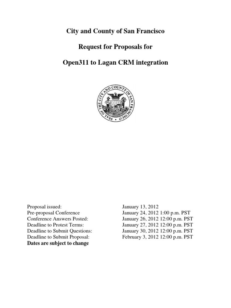 City and County of San Francisco Request For Proposals For Open311 To ...