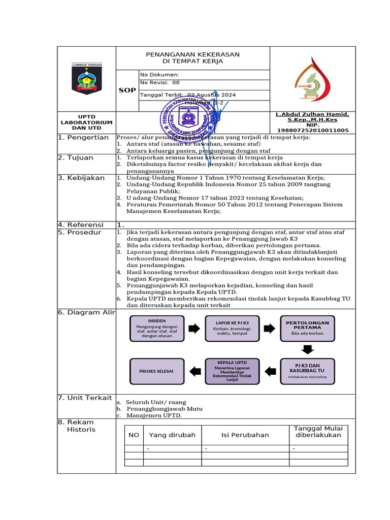 SOP PENANGANAN KEKERASAN Di Tempat Kerja | PDF