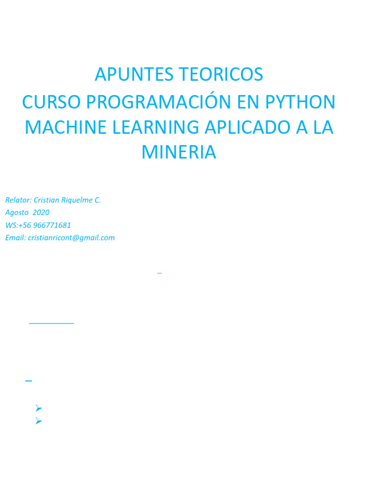 APUNTE 2_TEORIA Curso Programación en Python Machine Learning Aplicado a Minería | PDF | Sector ...