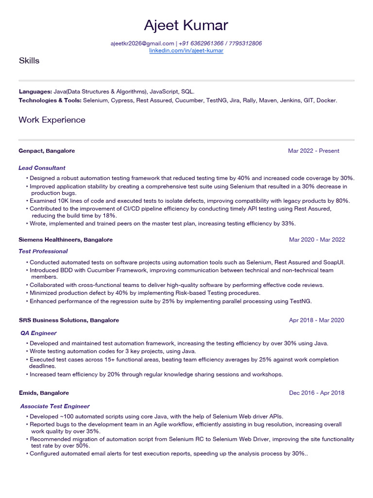 Ajeet_Resume | PDF | Software Testing | Selenium (Software)