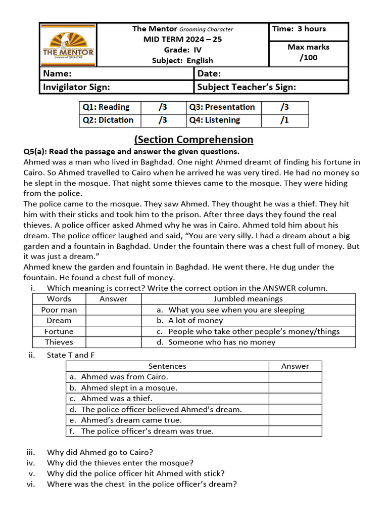 Grade 4 Comprehension Practice | PDF | Pronoun | Linguistic Typology
